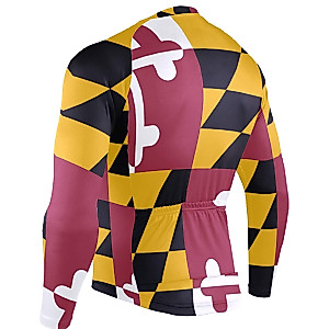 Cindly Men's Maryland Cycling Jersey Long Sleeve Bike Jersey with Full Zipper & 3-Rear Pockets