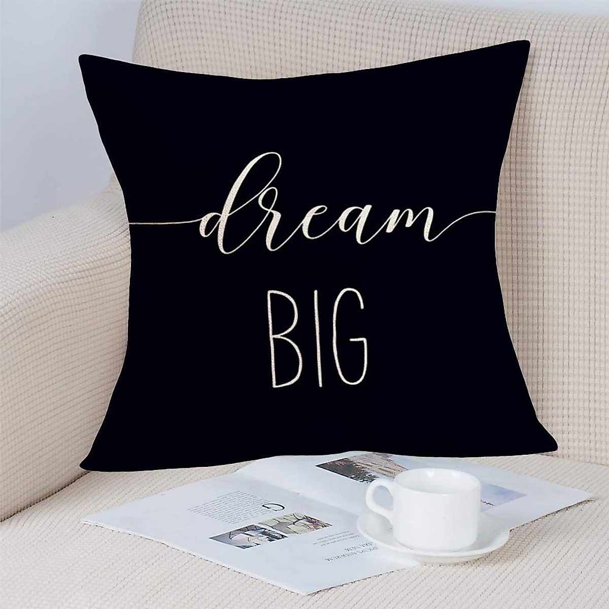 Doitely Simple Quote Black Pillow Covers 18x18 Inch Set of 4 Live Simply, Work Hard, Give Love, Dream Big Cotton Linen Cushion Cover for Home Sofa Chair Decor Inspiring Words Farmhouse Pillow Case