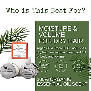 /liv/ Nature Shampoo Bar and Conditioner Set with Travel Case | Volume and Moisture for Dry Hair | Orange, Ylang Ylang, Argan Oil | Made in USA | 2-pk