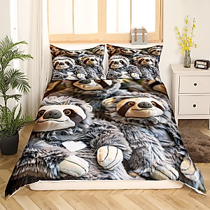 Feelyou Cute Sloth Bedding Set for Girls Boys Children Cartoon Animal Themed Comforter Cover Decorative Lazy Sloth Duvet Cover Funny Style Bedspread Cover Twin Size 2Pcs Bedclothes
