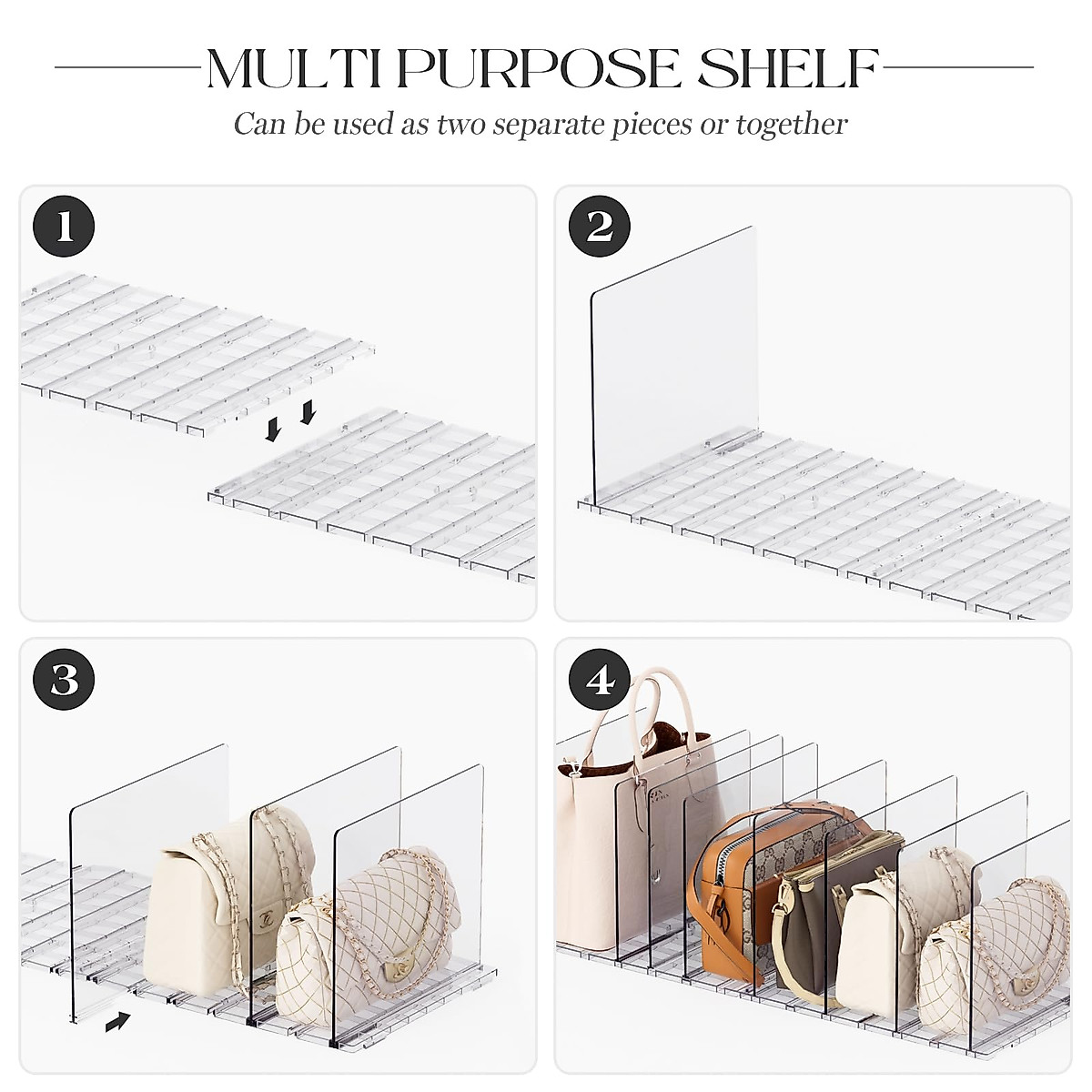 Urban Deco 8PCS Adjustable Clear Shelf Dividers Acrylic Purse Organizer for Closet Acrylic Shelf Dividers Purse Dividers for Closet Suitable for Bedroom, Living Room，Kitchen and Office