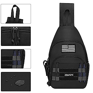 MOSISO Tactical Sling Backpack Bag, Small One Shoulder Rucksack Durable Everyday Carrying Daypack with USA Flag Patch for Man Women Outdoor Sports Hiking Fishing Camping Training, Black