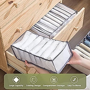 DacDark Wardrobe Clothes Organizer, 7 Grids Jeans Compartment Storage Box Closet, Folding Drawer For Clothing Mesh Separation, Transparent Divider For Stacking Pants Organizer Leggings