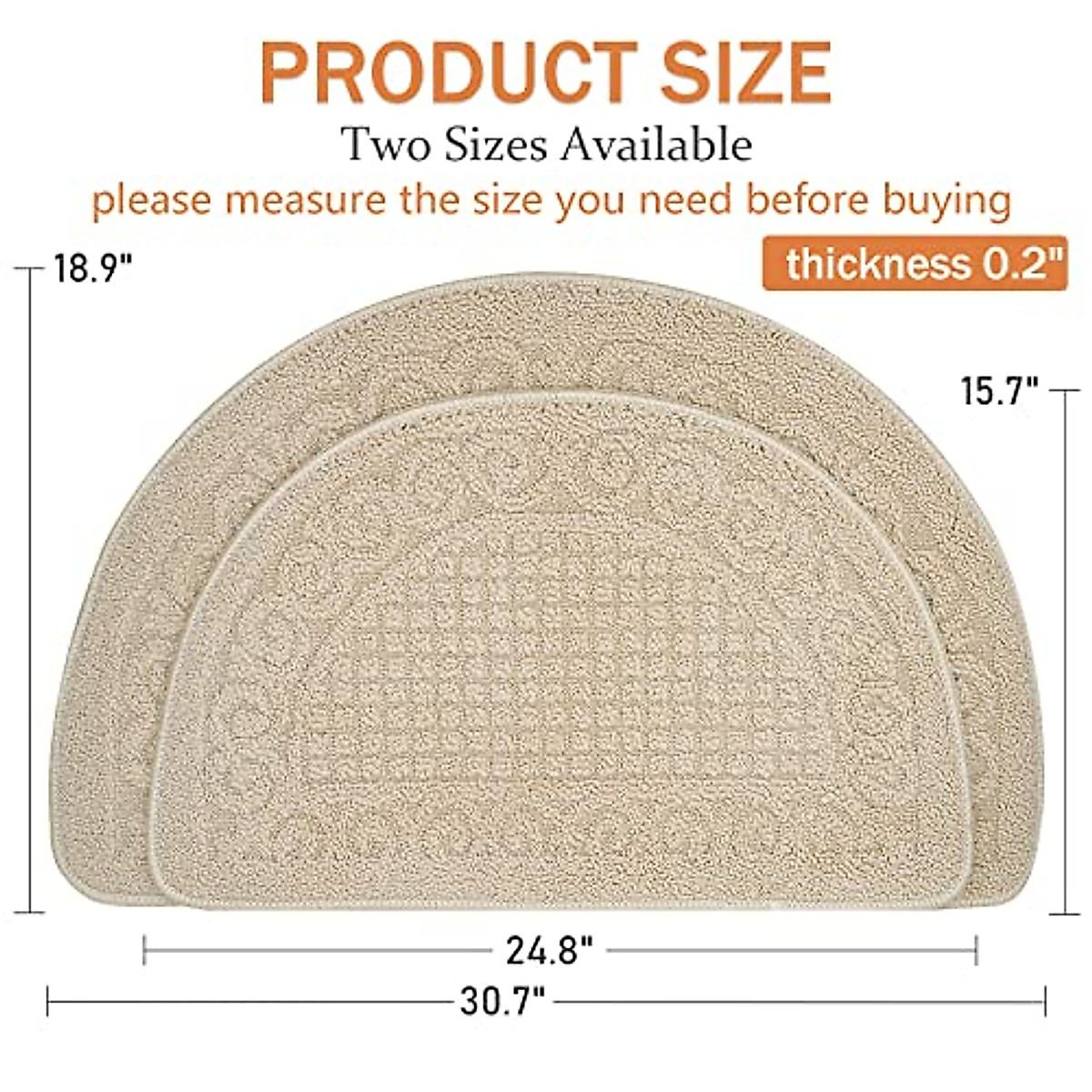 Echaprey Half Round Non-Slip Kitchen Bathroom Toilet Doormat Floor Rug Mat Keeps Your Floors Clean Home Decor (Large, Camel)