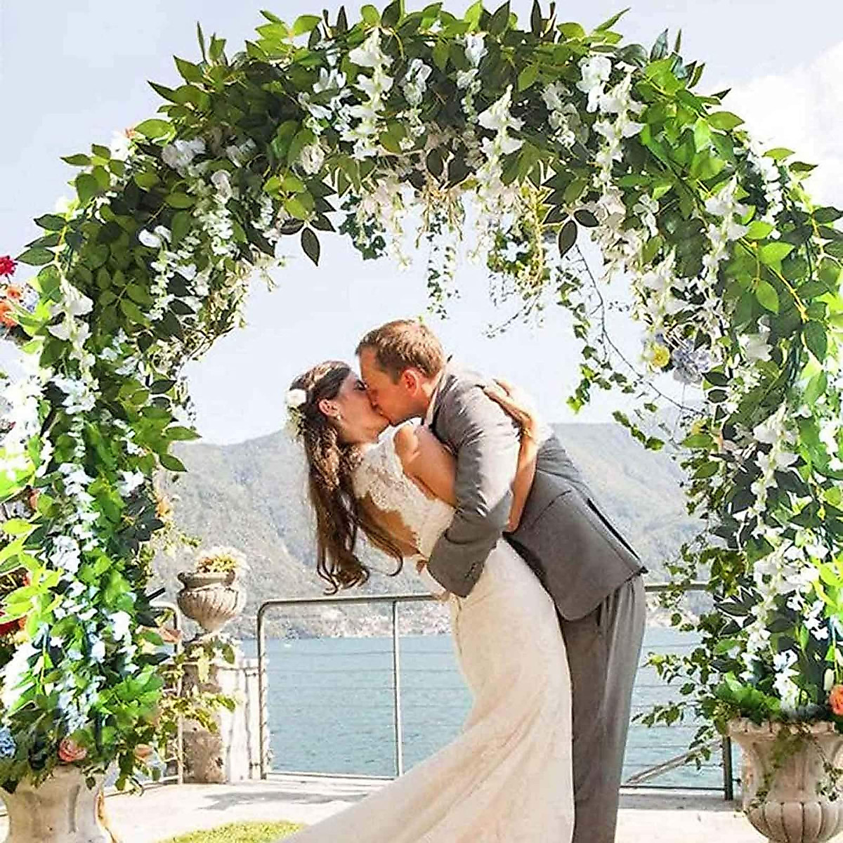 Heavy Duty Metal Pergola Arbor Arch, Outdoor Garden Lawn Backyard Patio, Wedding Bridal Party Elegant Decorations, Easy to Assemble, Over 7-ft, 1 Pack