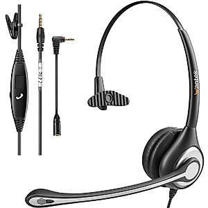 Wantek Cell Phone Headset Mono with Noise Canceling Mic, Wired Computer Headphone for iPhone Samsung Huawei HTC LG ZTE BlackBerry Smartphones and Laptop PC Mac Tablet with 3.5mm Jack(F600J35)