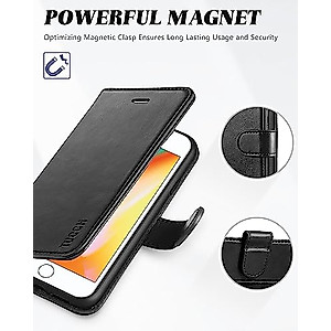 TUCCH iPhone 8 Plus Wallet Case, iPhone 7 Plus Case, Premium PU Leather Flip Case with Card Slot, Stand Holder, Magnetic Closure [Shockproof TPU Interior Case] Compatible with iPhone 7/8 Plus, Black