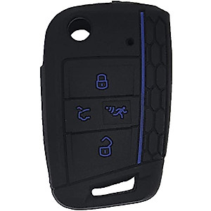 EXUNTECH 2Pcs Silicone Remote Key Fob Cover Compatible for 2020 2019 2018 2017 VW Volkswagen Golf Alltrack Sportwagen GTI Tiguan Atlas Polo Skoda Octavia, Red Blue Buttons