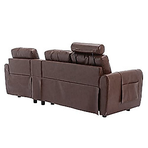 Olela L Shaped Couch, Faux Leather Modular Sectional Sofa Modern Convertible Storage Couches with Side Pocket Tufted Back for Living Room,Apartment (Brown PU)
