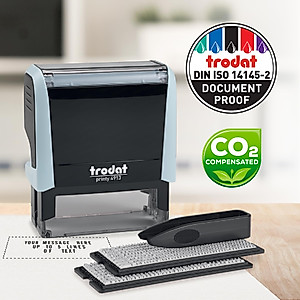 Trodat Printy 4913 Self Inking Pastel Blue DIY Stamp Kit with Black Ink – 5 Lines, Impression Size: 7/8” x 2-3/8” inch
