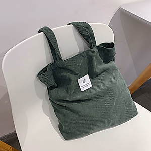 Geerta Corduroy Bag Green for Women Shoulder Bag with Inner Pocket Olive Green Tote Aesthetic Corduroyed Canvas Purse with Design for Work Beach Lunch Travel and Shopping Grocery