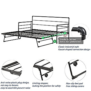 FULLJOJOR Daybed with Pop Up Trundle, Metal Daybed with Trundle & Pull-Out Trundle Set with Lockable Casters, Twin Platform Bed Sofa Bed for Living Room, Guest Room, No Box Spring Needed