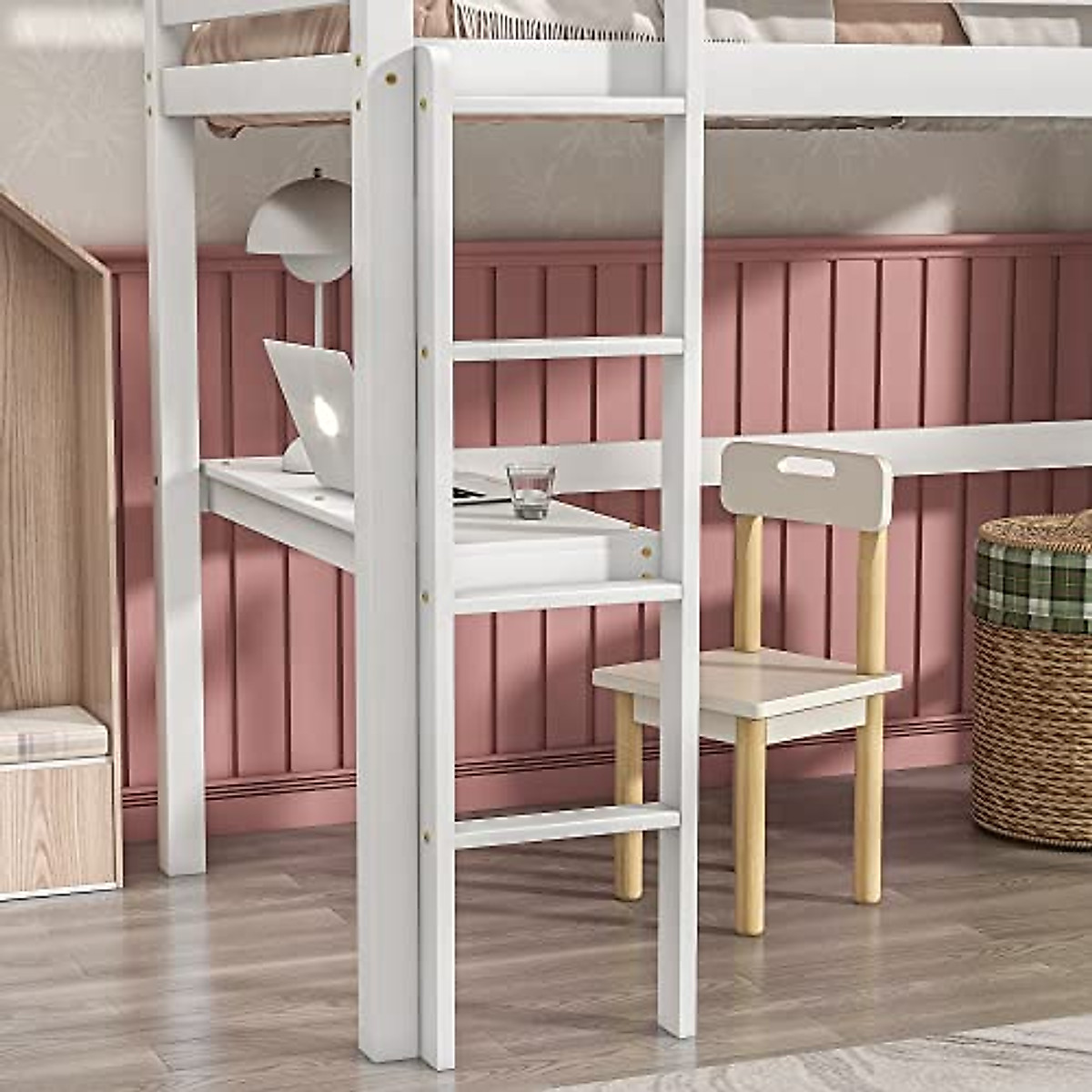 HomSof Twin Loft Bed with Built-in Desk,White