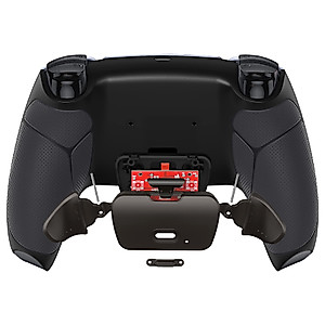 eXtremeRate Black Real Metal Buttons (RMB) Ver. RISE Remap Kit for PS5 Controller BDM-030 040 050 with Black Rubberized Grip Back Shell, Upgraded Programable Back Buttons Attachment for PS5 Controller