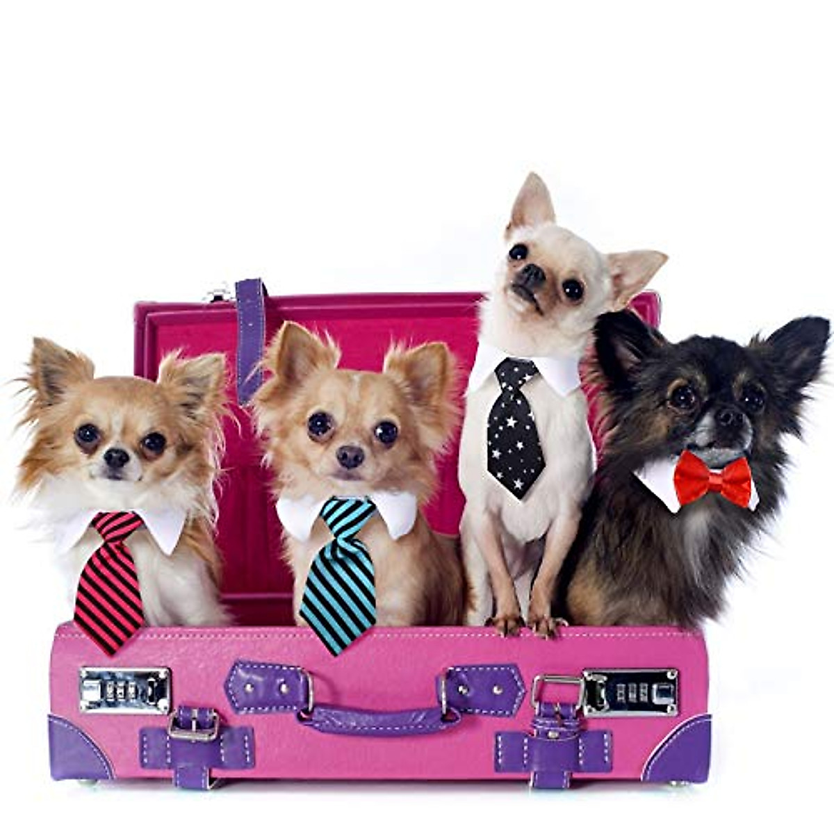 7 Pieces Adjustable Pets Bow Tie Striped Dog Pet Formal Tuxedo Costume Necktie Collar Puppy Grooming Ties for Small Dogs and Cats, S Size (Cute Pattern) (Chic Pattern)