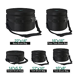 EASTROCK 5-Piece Drum Bag Set for 12" Tom, 10" Tom, 14" Snare, 16" Floor Tom, 22" Bass Drum, Drum Cases (5pc Fusion Set)