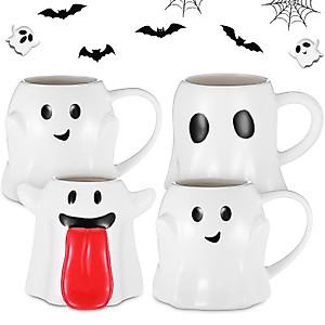 Didaey 4 Pcs 14 oz Halloween Ceramic Ghost Mug Spooky Halloween Mug Novelty Halloween Coffee Mug for Halloween Decor Gifts Coffee Lover, 3 Styles