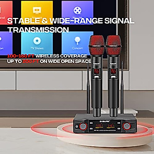 G-MARK Wireless Microphone, Dual Professional UHF Cordless Dynamic Mic Handheld Microphone System for Home Karaoke, Meeting, Party, Church, DJ, Wedding, Home KTV Set, 200ft(EW100)