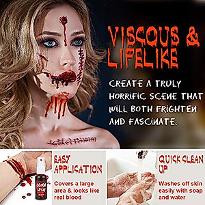 Halloween Fake Blood Spray Makeup - Washable Bloody Fake Blood for Costume Zombie Vampire and Monster Dress Up Cosplay, Realistic Blood Splatter for Clothes Mouth Face Paint Men Women
