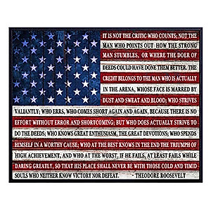 Teddy Roosevelt Man in the Arena Quote Poster Print - 8x10 Daring Greatly Wall Art Room Decor - Unique Inspirational Motivational Gift - Patriotic American Flag Plaque - Unframed