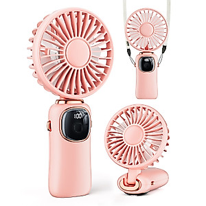 coldSky Portable Handheld Fan, 4000mAh Battery Operated Fan with LED Display, Handheld/Neck/Desk 3 in 1 Personal Small Fan, 90° Foldable Desk Fan with Base, 5 Speed Lash Fan Makeup Fan for Women