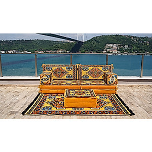 Arabic Floor Sofa, Traditional Floor Couch Set, Sectional Sofas, Arabic Floor Sofa Set, Yoga Meditation Mat, Futon Sofa Bed (Sofa + Rug + Ottoman, 8'' Thickness (20 cm))