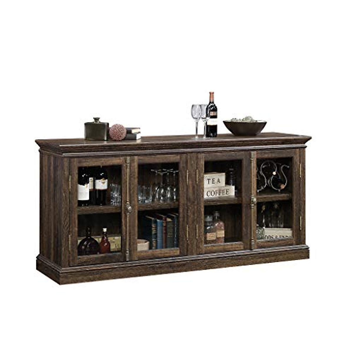 Sauder Barrister Lane Storage Credenza, for TVs up to 70", Iron Oak finish