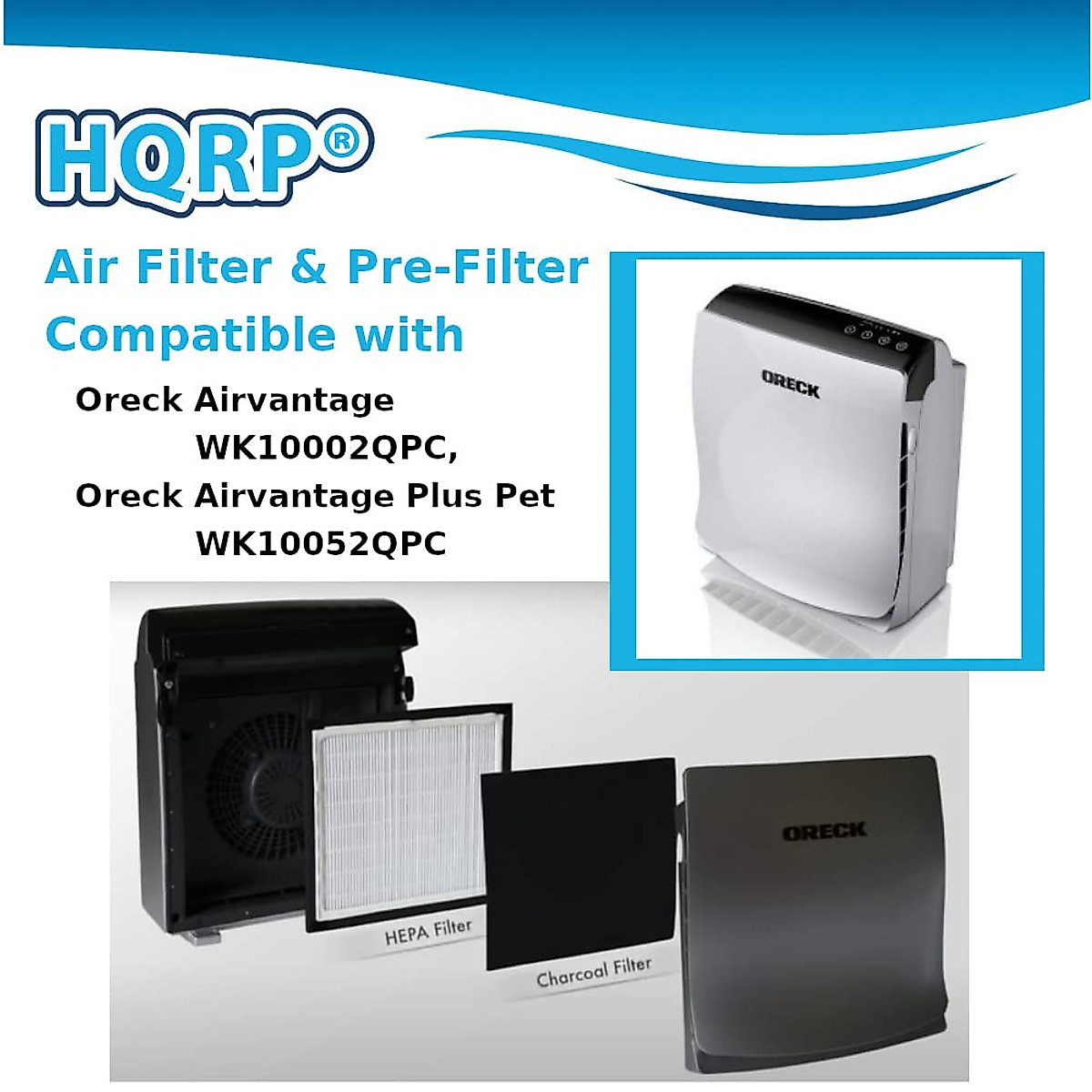HQRP Filter Kit Replacement for Oreck WK01234QPC, Opti Max 94 AIR94 Compatible with Oreck Airvantage WK10002QPC, WK10002, WK10004, Airvantage Plus Pet WK10052QPC WK10052 Air Purifiers