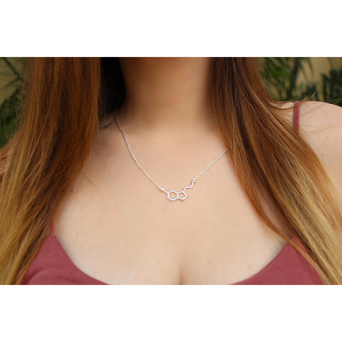 Happiness Serotonin Molecule Necklace For Women, Happy Serotonin Necklace, Science Jewelry For Women, Ideal Necklaces For Teacher, Professor, Chemistry Grad, And Science Lovers (Silver Tone)
