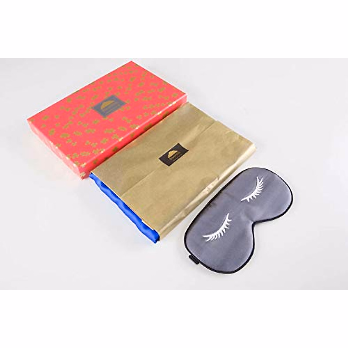 BlueHills Luxury Silk Pillowcase Gift Set - 100% Pure Mulberry Natural Soft Both Sides Silk Pillowcase 2 Pack for Hair and Skin & 1 Pure Silk Eye Mask Gift Box 3 Piece Set Light Bronze King Size K015