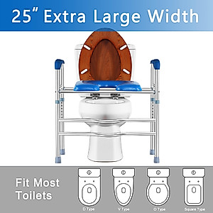Deewow Raised Toilet Seat with Handles up to 450lbs, Elevated Toilet Seat Riser for Seniors, Raised Toilet Seat for Elderly, Pregnant and Handicap, Height Adjustable, Fit Any Toilet, Blue