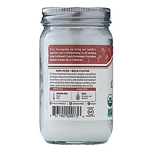 La Tourangelle, Organic Virgin Unrefined Coconut Oil, Great for Cooking, Baking, Hair, and Skin Care, Bold, Aromatic, and Flavorful, Source of MCTs, 14 fl oz (Packaging May Vary)
