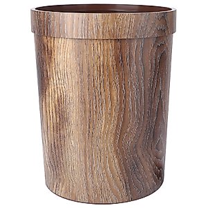 VICASKY Bathroom Wastebasket Farmhouse Container - Trashcan Vintage Wood Grain Bathroom Trash Can 10L Round Wastebasket Farmhouse Garbage Container Waste Retro Modern Small Basket Brown