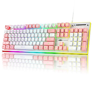 Camiysn Gaming Keyboard, Wired Keyboard with RGB Backlit, Full Size Keyboard with White&Gray Mixed Color Keycaps, Keyboard with 26 Keys Anti-ghosting for Computer/PC/Laptop/Mac/Windows/Office