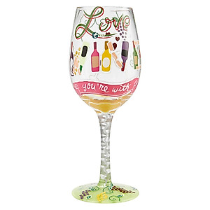 Enesco Designs by Lolita Love You're with Artisan Wine Glass, 1 Count (Pack of 1), Multicolor