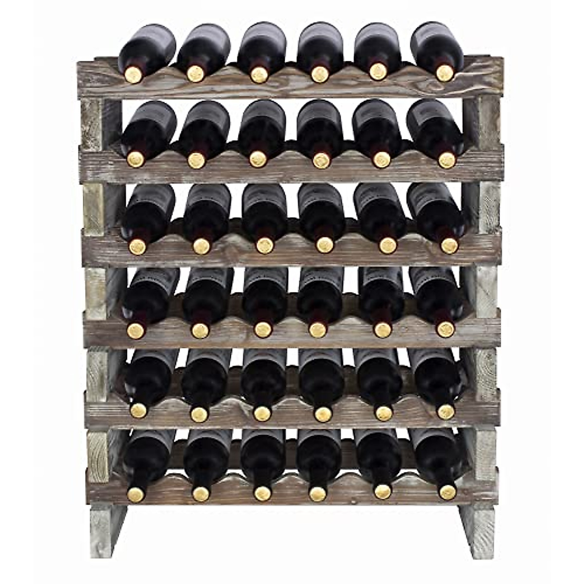 DisplayGifts Modular Stackable Wine Rack Freestanding Wooden Wine Stand Storage Holder, Thick Wood Wobble-Free Natural 36 Bottle Capacity 6 X 6 Rows (Weathered Rustic Wood)