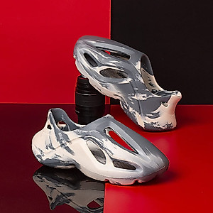 Foam Runner Sneakers Cloud Slides Pillow Sandals Sports Shoes Non-Slip Lightweight Walking Shoes Fashion Outdoor Indoor Summer Beach Sandals for Women Men(Grey Khaki-8.5-9.5 Women/7.5-8 Men)