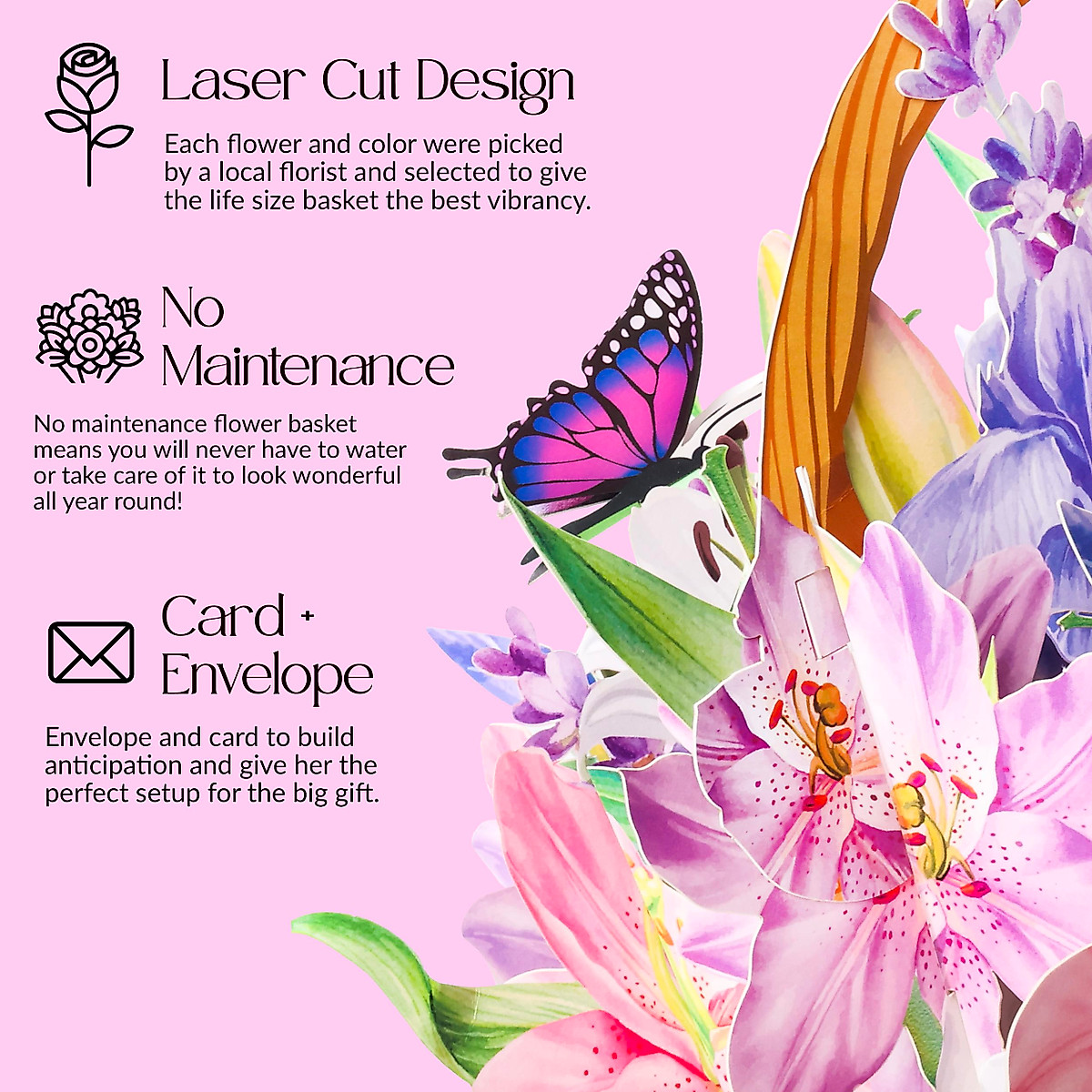 3D Pop Up lilly Flower Bouquet Card - Unique life size Floral Greeting Card for Birthday, Mother’s Day, Valentines Day, Appreciation card, Get Well soon