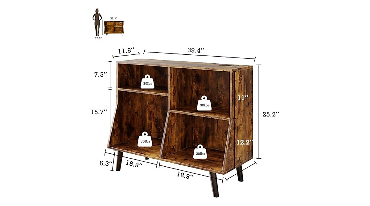 Ethlomoer Storage Bookcase with Outlets - Modern 3-Tier Shelving