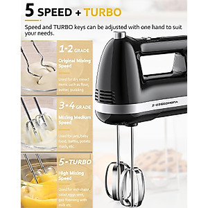 Z-DESDEMONA Electric Hand Mixer, Powerful 300W Hand Mixer Electric Handheld with 304 Beaters, Dough Hook,Hand Held Mixer with Turbo for Baking Cakes, Eggs, Cream Food(Black)