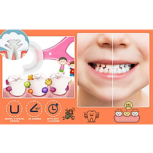 [2PC] Kids U Shaped Tooth Brush Safe Brushing For Teeth and Gums with Silicone Soft Tongue Scraper Cleaner [Ages 2-6] Blue