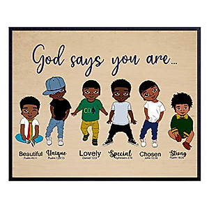 God Says You Are Wall Art - Religious Wall Decor for African American Boys - Christian Gifts - Scripture Wall Decor - God Wall Art - Black Boys Room Decor - Motivational Inspirational Bible Verses