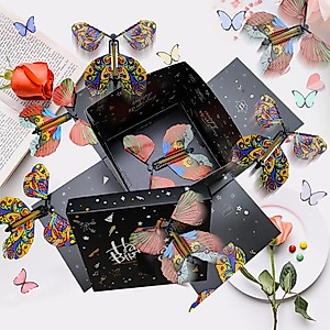 WUEURU Butterfly Explosion Gift Box, Flying Butterfly Surprise Box,Exploding Butterfly Birthday Box Surprise Cake Explosion Box, DIY Butterfly Pop Up Box for Christmas, Halloween, New Year, Birthday