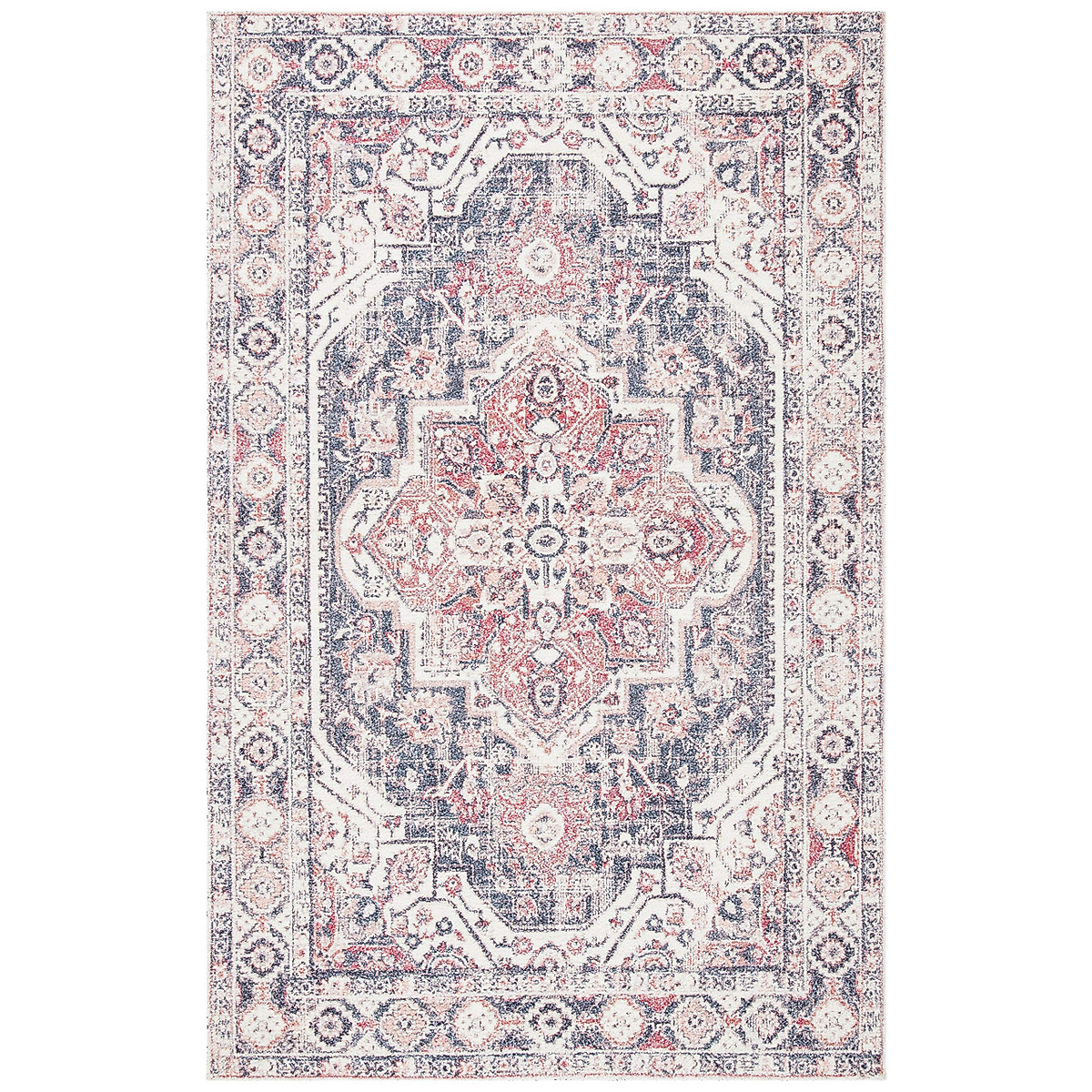 SAFAVIEH Classic Vintage Collection Area Rug - 5' x 8', Red & Blue, Handmade Oriental Medallion Distressed, Ideal for High Traffic Areas in Living Room, Bedroom (CLV203Q)
