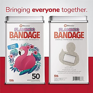 BioSwiss Bandages, Flamingo Shaped Self Adhesive Bandage, Latex Free Sterile Wound Care, 50 Count