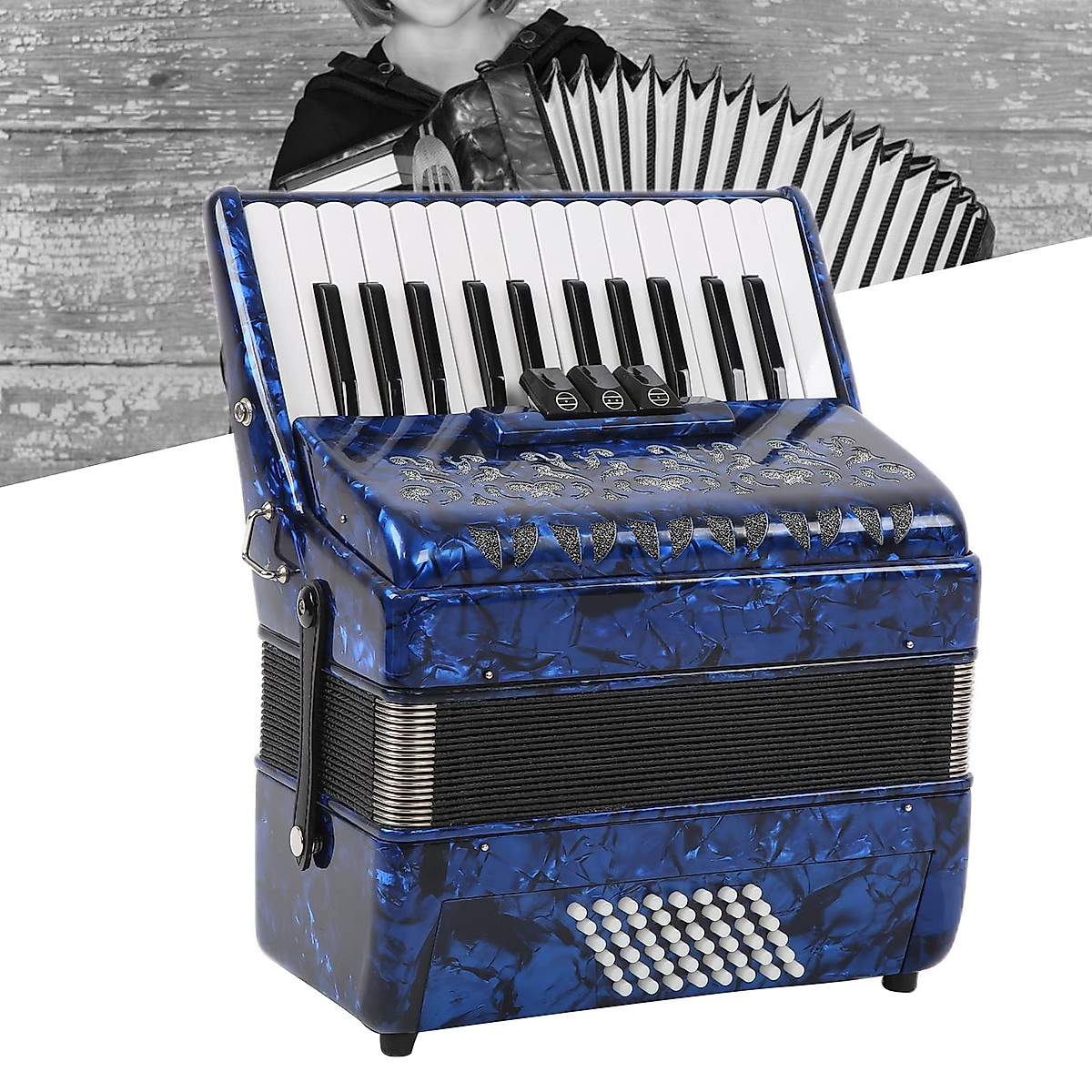 26 Key 48 Bass Piano Accordion, Professional Accordion with Accordion Backpack and Shoulder Strap Celluloid Accordion for Daily Practice Music Performance