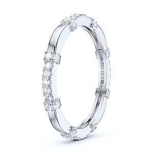 PRSTANI 10K White Gold Petite Wave Shape Simulated Diamond Wedding Band Eternity Ring (8)