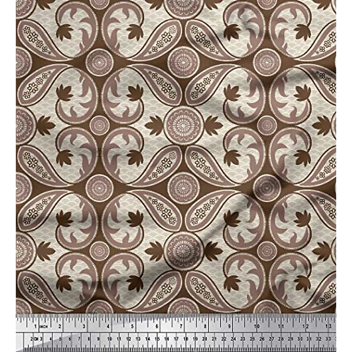Soimoi Brown Cotton Canvas Fabric Paisleys Paisley Printed Fabric 1 Yard 44 Inch Wide