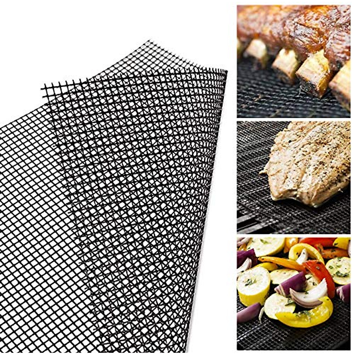 Aoocan Grill mesh mat - Set of 5 Non Stick BBQ Grill mats, Heavy Duty, Reusable Grilling mats, Easy to Clean - Works on Gas, Charcoal, Pellet Grill - 15.75 x 13 in, Black