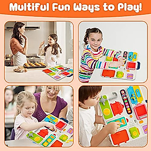 Kitchen Busy Board with Music and Lights, Toddler Travel Toys for Babies 18+ Months, Montessori Busy Board Educational Learning Activities Fine Motor Skills & Kitchen Cognition Game Board